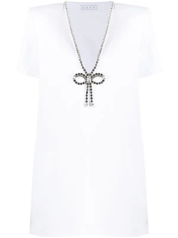 AREA Crystal-embellished V-neck Mini Dress - White