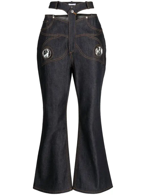 AREA Butterfly Cut-out Flared Jeans - Blue