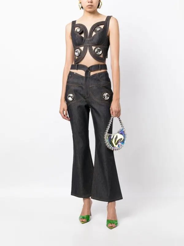 AREA Butterfly Cut-out Flared Jeans