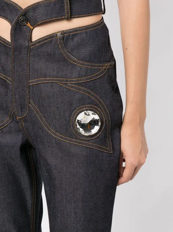 AREA Butterfly Cut-out Flared Jeans
