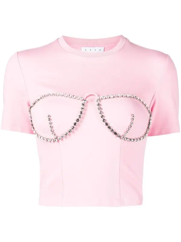 AREA Crystal-embellished Bustier T-shirt - Pink