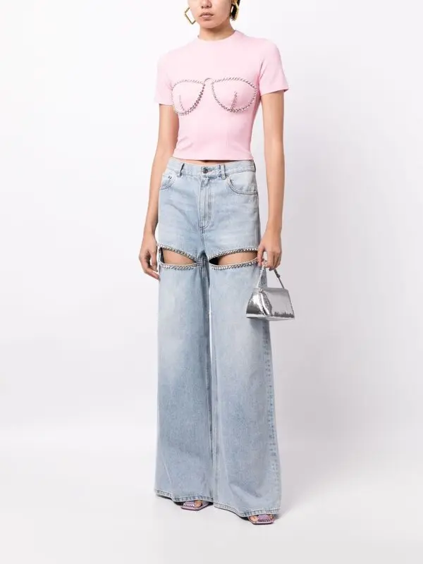 AREA Crystal-embellished Bustier T-shirt