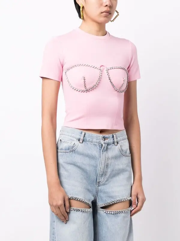 AREA Crystal-embellished Bustier T-shirt