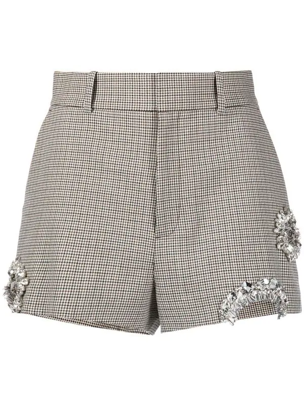 AREA Houndstooth-pattern Wool Mini Shorts - Brown