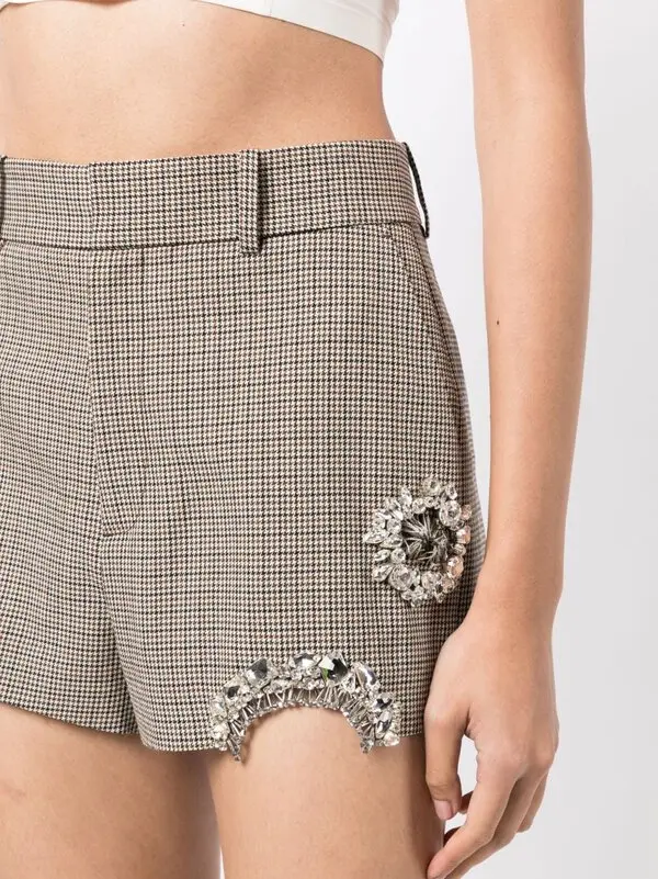AREA Houndstooth-pattern Wool Mini Shorts