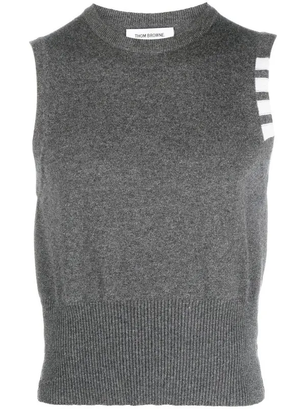 Thom Browne Stripe-detail Knit Vest - Grey