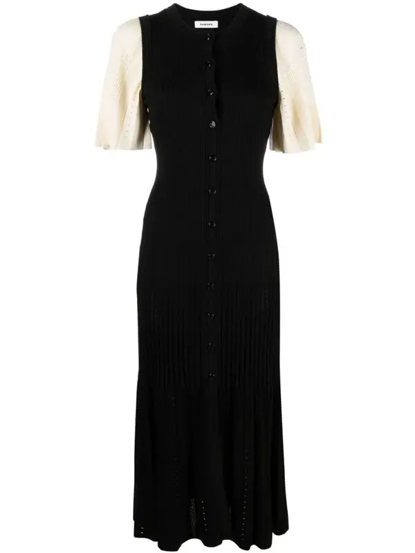 Sandro Ribbed-Knit Button-Up Midi Dress In Black - 30% Off | Editorialist