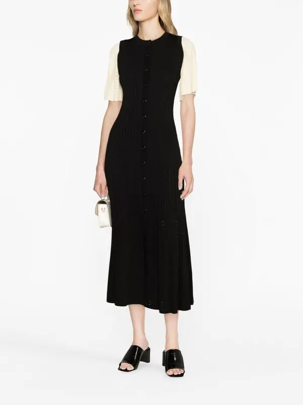 Sandro Ribbed-knit Button-up Midi Dress