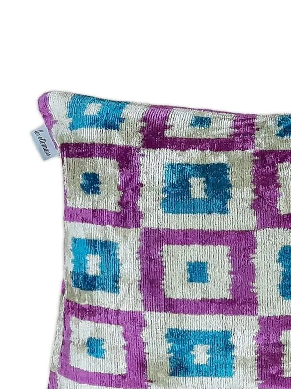 LES-OTTOMANS Geometric-print Velvet Cushion - Blue