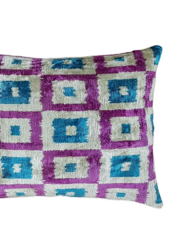 LES-OTTOMANS Geometric-print Velvet Cushion - Blue
