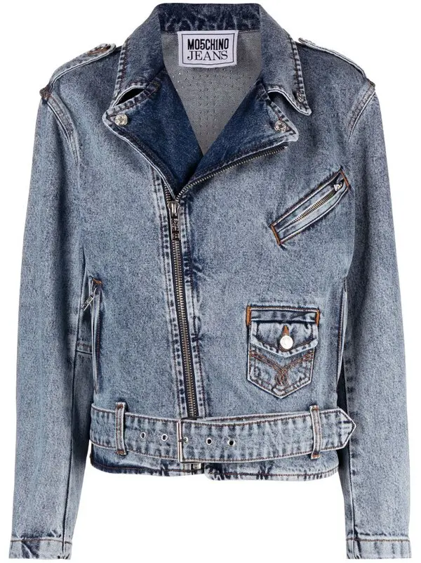 Moschino Crystal-embellished Denim Biker Jacket - Blue