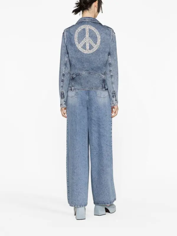 Moschino Crystal-embellished Denim Biker Jacket