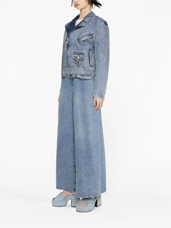 Moschino Crystal-embellished Denim Biker Jacket