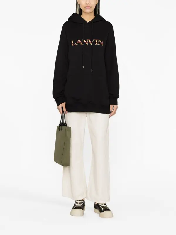 LANVIN Logo-embroidered Hoodie - Black