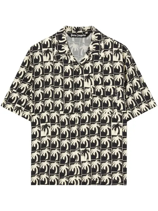 Palm Angels Palm-tree Print Bowling Shirt - Black