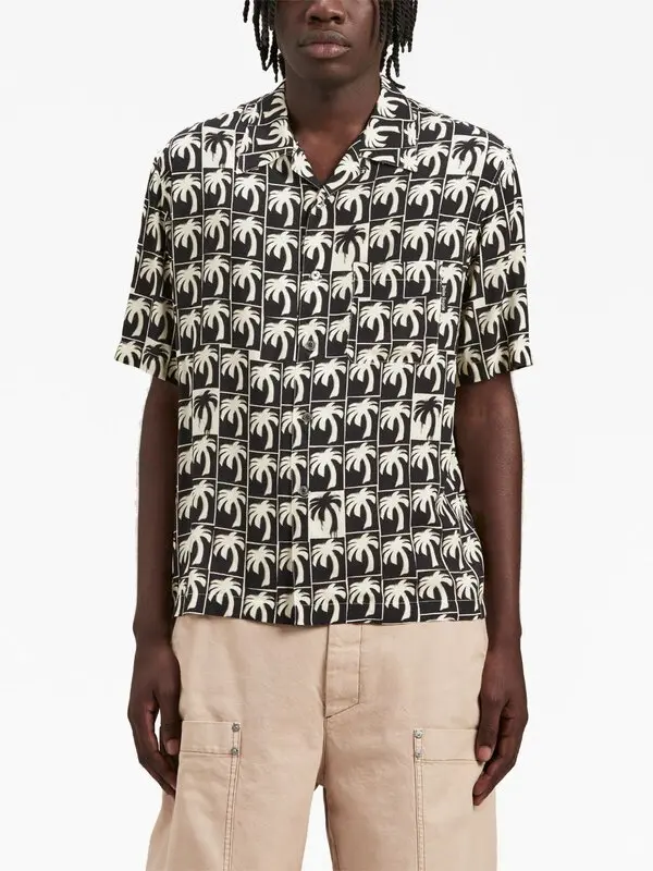 Palm Angels Palm-tree Print Bowling Shirt - Black