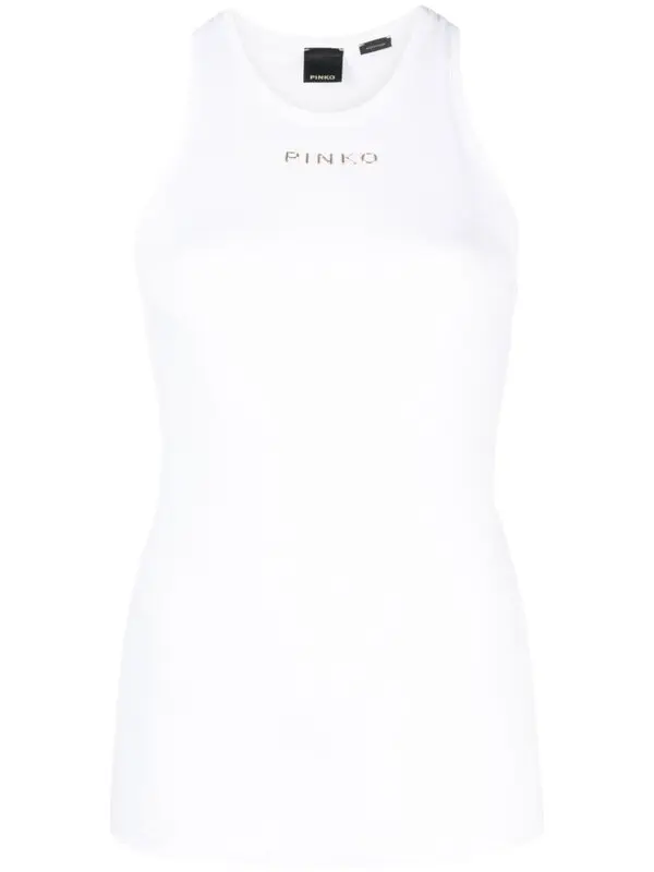 Pinko Logo-print Ribbed Tank Top - White
