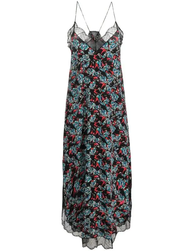 Zadig&Voltaire Risty Floral-print Silk Slip Dress - Black