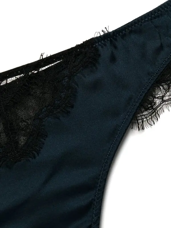 Kiki De Montparnasse Lace Inset Silk Thong - Blue