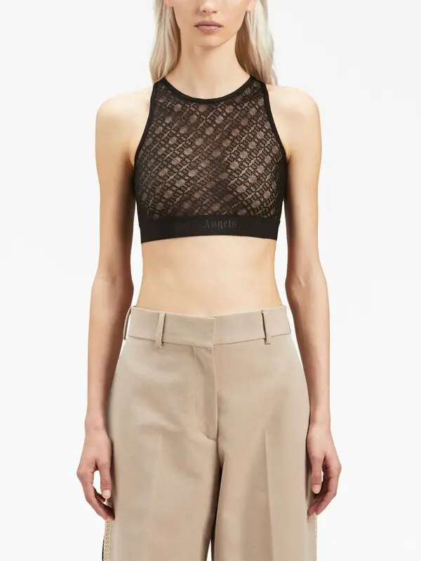 Palm Angels Sheer-lace Logo Racerback Bra