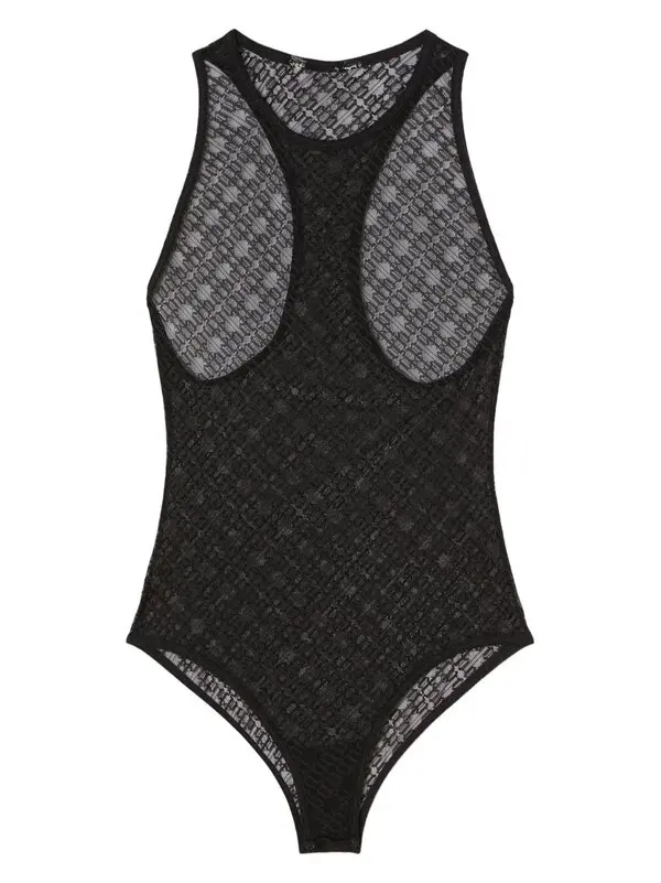 Palm Angels Sheer Lace Logo Racerback Bodysuit