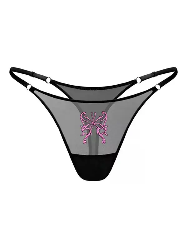 ZHILYOVA Butterfly-embroidery Tulle Thong - Black