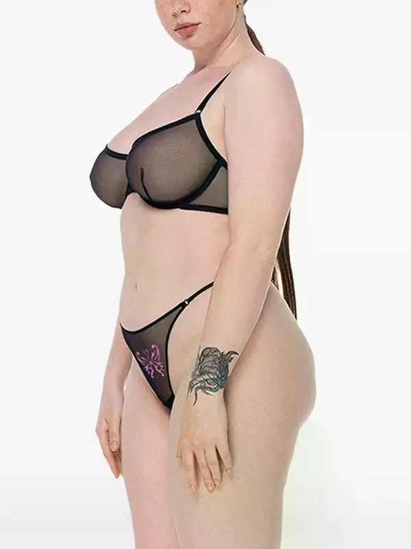 ZHILYOVA Butterfly-embroidery Tulle Thong - Black