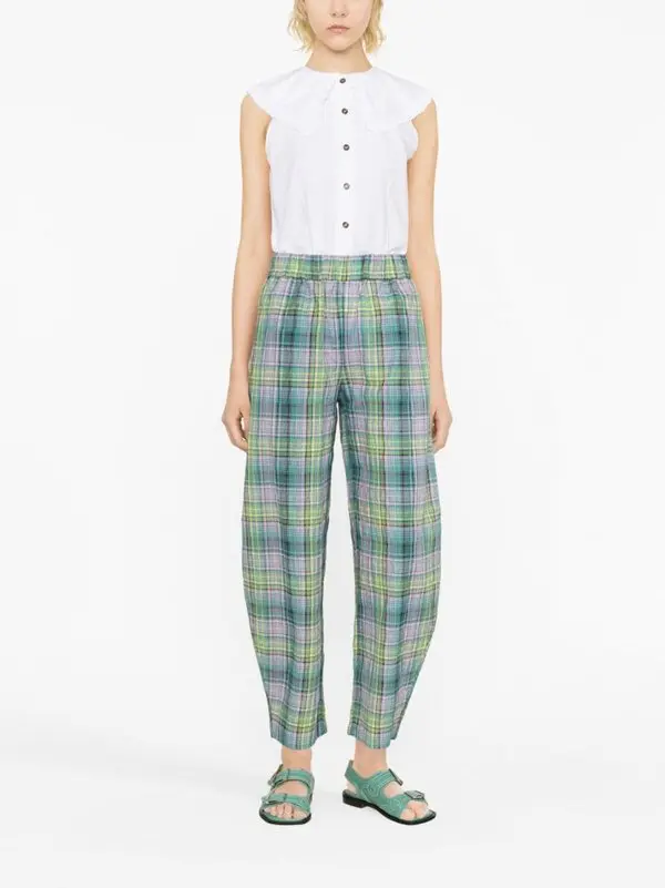 GANNI Check-pattern Seersucker Pants