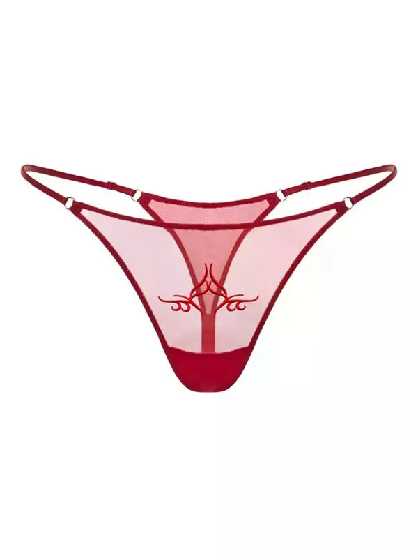 ZHILYOVA Tribal Embroidered-motif Thong - Red