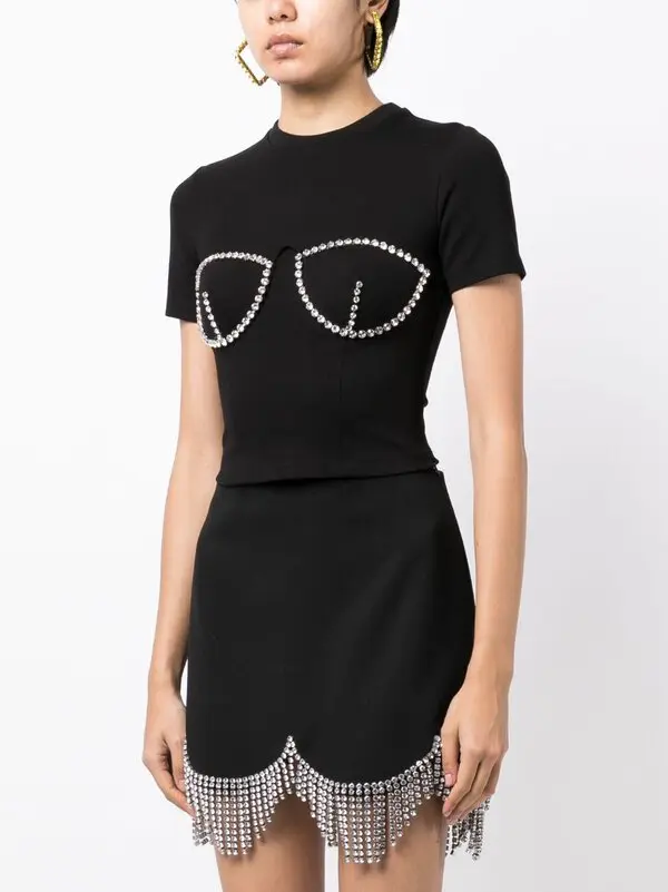 AREA Bustier-style Embellished T-shirt - Black