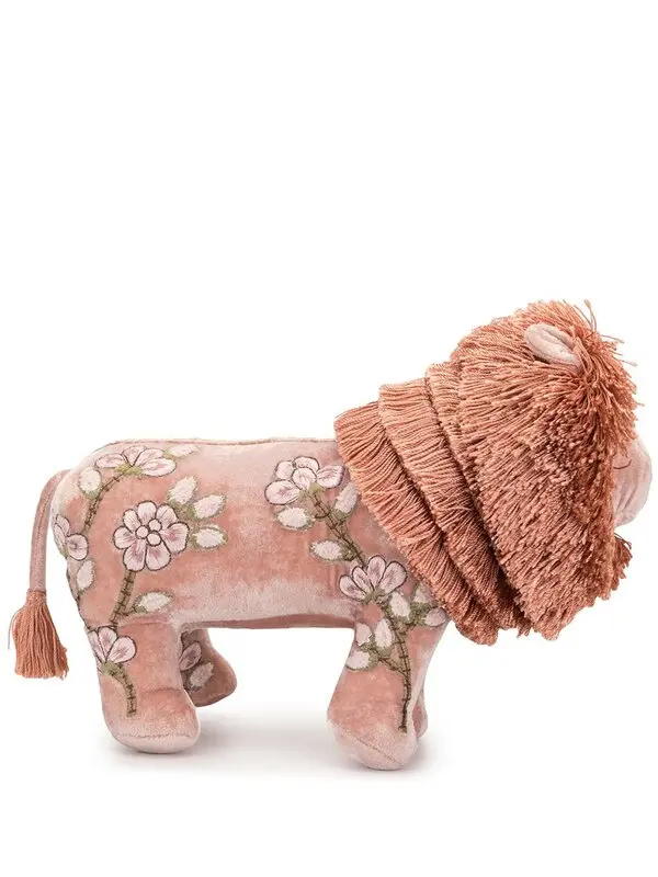 ANKE DRECHSEL Embroidered Velvet Lion Plush - Pink