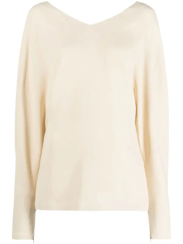Stella McCartney Stitched Long-sleeve V-neck Blouse - Neutrals