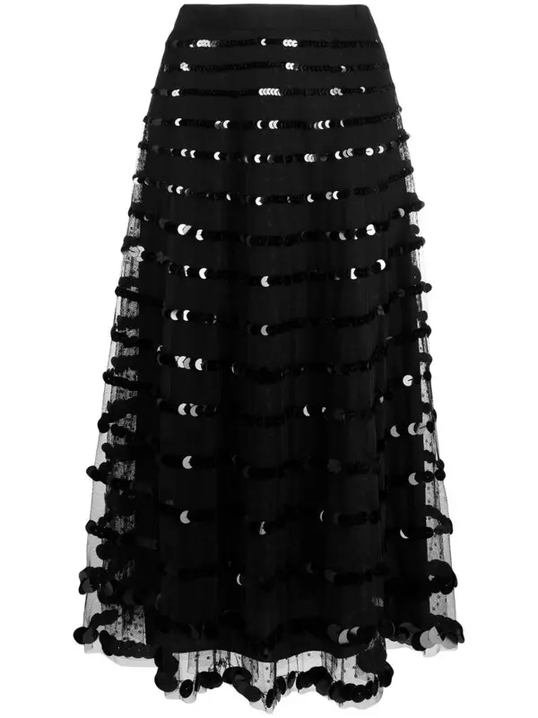 Red Valentino Sequin-embellished Tulle Midi Skirt - Black