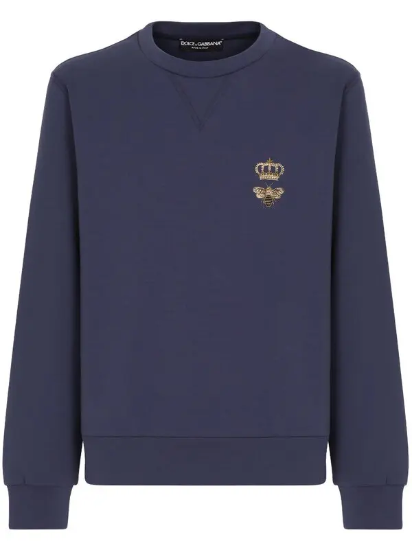 Dolce & Gabbana Bee-embroidered Cotton Sweatshirt - Blue