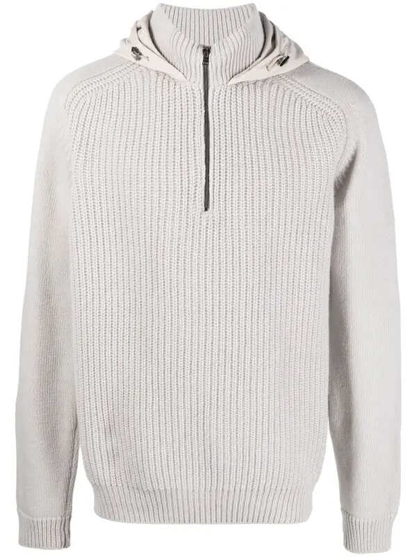 Herno Long-sleeve Hooded Wool Jumper - Grey