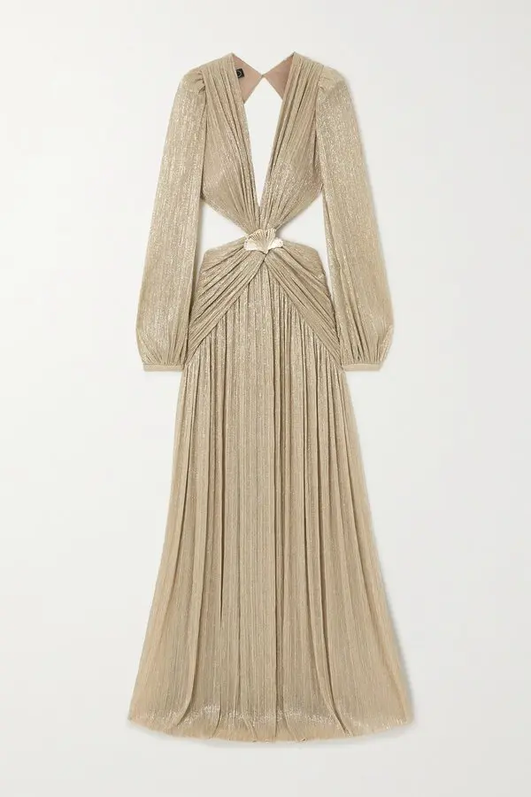 Patbo Cutout Metallic Knitted Maxi Dress In Gold - 30% Off | Editorialist