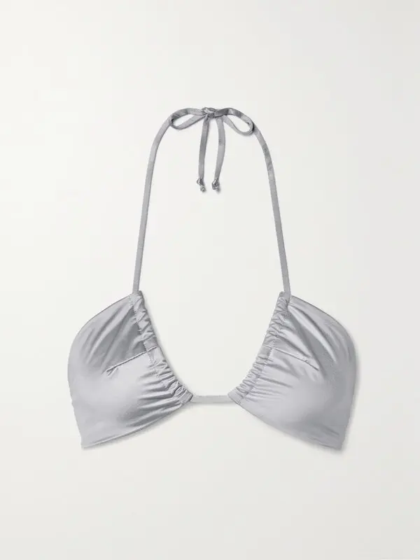 Good American Gathered Stretch-satin Halterneck Bikini Top - Silver