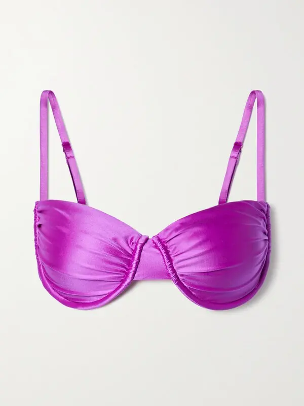 Good American Ruched Underwired Bikini Top - Purple