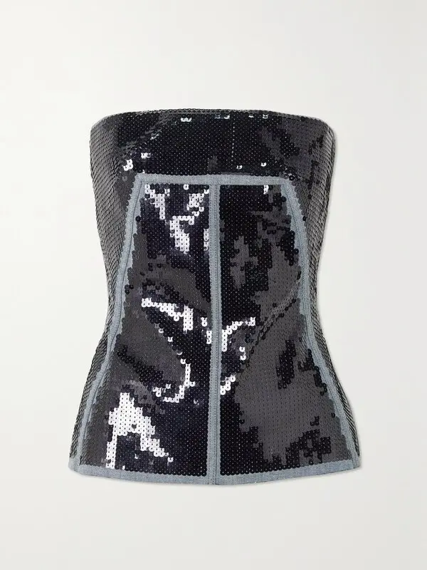 Rick Owens Sequined Stretch-denim Bustier Top - Black