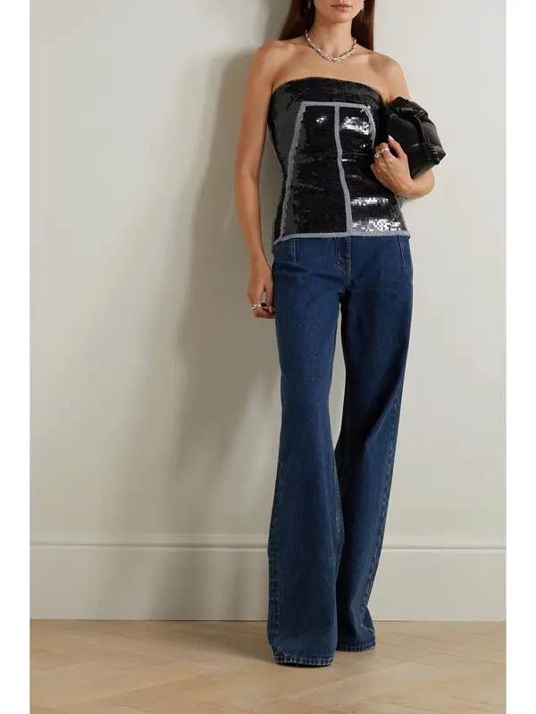 Rick Owens Sequined Stretch-denim Bustier Top - Black