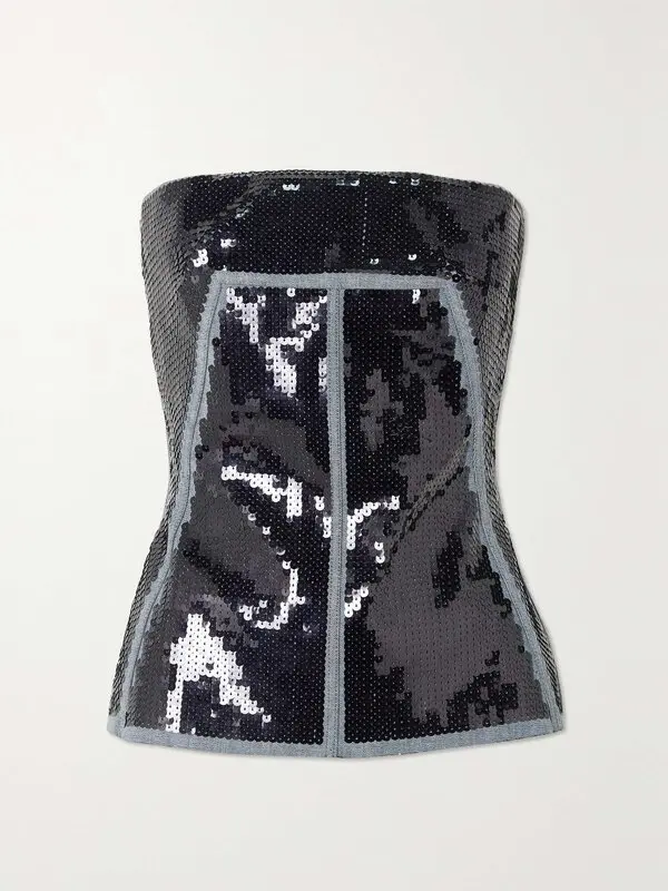 Rick Owens Sequined Stretch-denim Bustier Top - Black