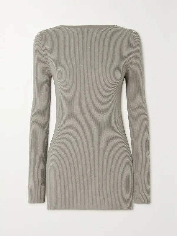 Rick Owens Cutout Ribbed Wool Top - Gray