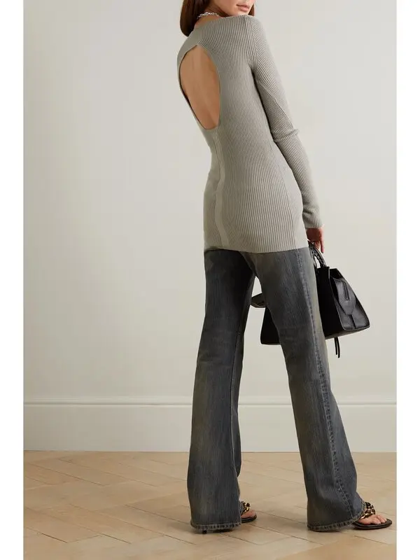 Rick Owens Cutout Ribbed Wool Top - Gray
