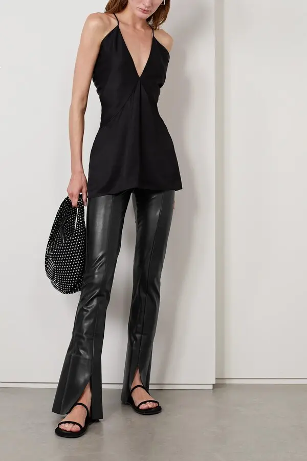 Norma Kamali Spat Vegan Leather Flared Leggings - Black