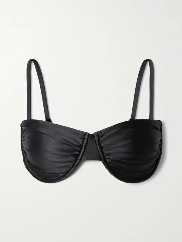 Good American Ruched Stretch-satin Underwired Bikini Top - Black