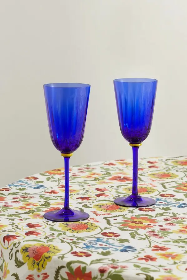 La DoubleJ Rainbow Set Of Two Murano Wine Glasses - Blue