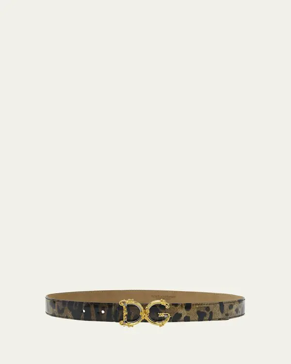 Dolce & Gabbana Leopard Print Belt With Logo Buckle