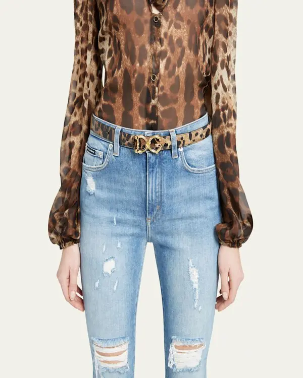 Dolce & Gabbana Leopard Print Belt With Logo Buckle
