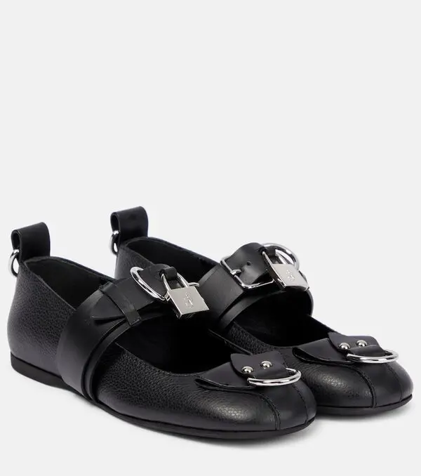 JW Anderson Lock Leather Ballet Flats - Black