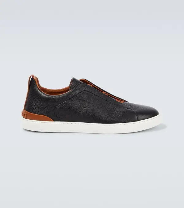 Zegna Triple Stitch Deer Leather Sneakers - Black